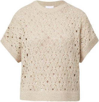 Comma Kurzarmpullover Strickpullover Locker gestrickter Pullunder mit dezenten Pailletten