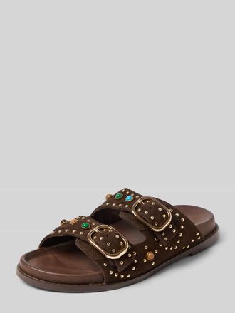 Inuovo Slipper aus echtem Leder mit Ziersteinbesatz