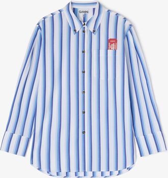 Ganni Chemise ray&eacute;e Paris Club Bleu Coton Biologique - Taille 38 - Pour Femme