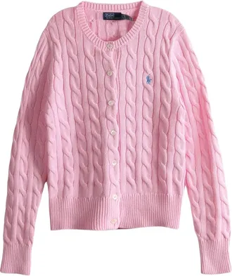 Ralph Lauren Femme, Pulls, Rose, Taille: 38 FR Cardigan Ras du Cou en Coton Tricot&eacute; en C&acirc;bles