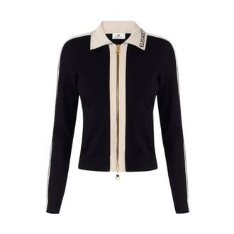 Elisabetta Franchi Femme, Pulls, Noir, Taille: 42 FR Veste en maille avec bandes en viscose brillante