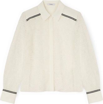 Motivi Femme, Blouses et Chemises, Blanc, Taille: 36 FR Chemise en Dentelle Macram&eacute; avec Bandes Contrast&eacute;es