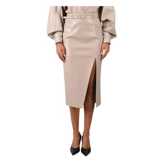 Simona Corsellini Jupe midi avec ceinture fine et fente avant - Femme - Jupes - Beige - Taille: 44 FR