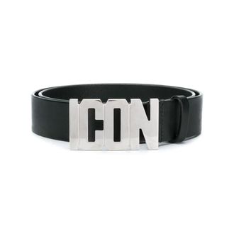 Dsquared2 Lederg&uuml;rtel mit silberfarbener Icon-Plakette - - Accessories - Herren - Schwarzk - 85 CM