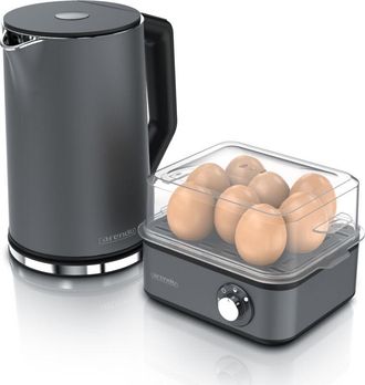 Arendo Arendo - Fr&uuml;hst&uuml;cks-Set 2-teilig in grau Wasserkocher / Eierkocher