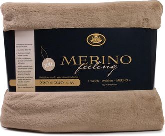Gözze Gemütliche Kuscheldecke, Merino Feeling, Wendbar, Hohe Dichte 600 g/m², 220 x 240 cm - Taupe