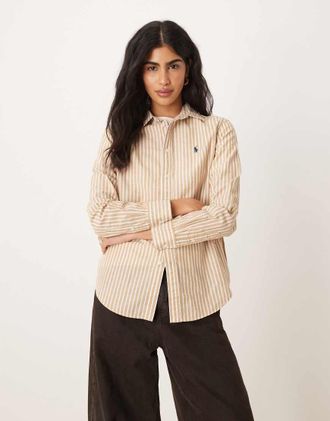 Polo Ralph Lauren Chemise ray&eacute;e - Fauve et blanc