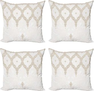 Abakuhaus marokkanisch Kissenbezug Set (4 Stück), Eastern Element Creme, moderner doppelseitiger Digitaldruck, 40 cm, Weiß Umber Kamel
