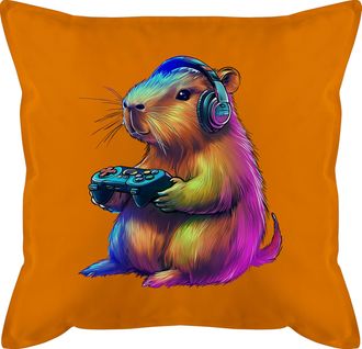 Shirtracer Kissen 50x50 - Geschenke Capybara Gamer I Geschenk Capibara Gaming I Kapibara Geschenke Kabibara - 50 x 50 cm - Orange - f&uuml;r schwarz