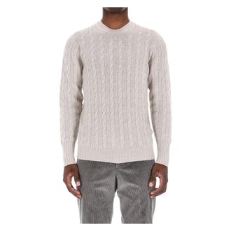 Drumohr Beiger Kaschmir Zopfmuster Pullover - - Knitwear - Herren - Beige - L