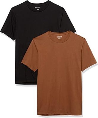 Amazon Essentials T-shirt ajust&eacute; &agrave; encolure ronde et manches courtes Homme, Lot de 2, Brun/Noir, L