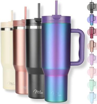 Milu Gobelet thermique 1200ml avec paille & anse, 24h glacé / 12h chaud Tumbler 40oz en acier inoxydable avec poignée, isolant bouteille to go (Aurora, 120