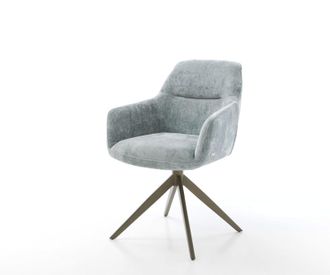DELIFE Drehstuhl Pejo-Flex Chenille Pastellblau Kreuzgestell breit Effektfinish Titan 360&deg; drehbar Wippfunktion Taschenfederkern, Esszimmerst&uuml;hle