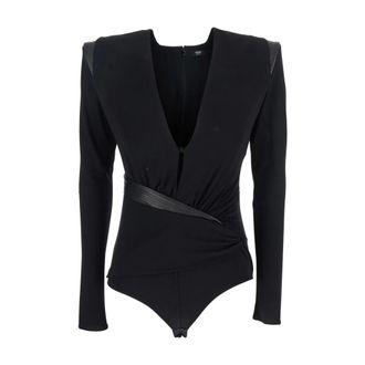 Versace Schwarzes Bodysuit Stretch Crepe Jersey Top - - Tops - Damen - Schwarzk - M
