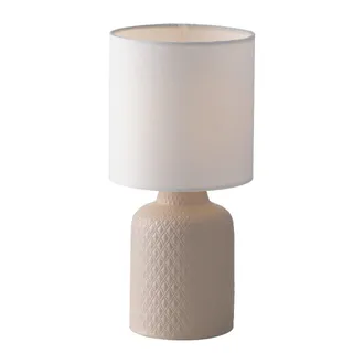Luce-Ambiente-Design Ravello Table Lamp in Taupe Ceramic with Fabric Lampshade