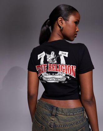 True Religion T-shirt raccourci avec logo et imprim&eacute; au dos au dos - Noir