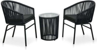 vidaXL Ensemble de bistro 3 pcs avec coussins Rotin pe Noir
