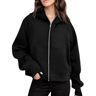 Generic Sweat &agrave; capuche &agrave; poche zipp&eacute;e pour femme - Style sportif et &eacute;l&eacute;gant - Coupe ample - Pour le fitness et les loisirs, Noir, XL