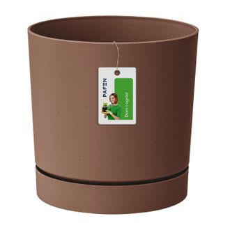 Prosperplast Blumentop Pflanzk&uuml;bel - 13 x &Oslash; 12,8 cm - Blumenk&uuml;bel mit Untersetzer Rund Tubo P 1,2l, Rustikaler Ziegelstein, DPOP130