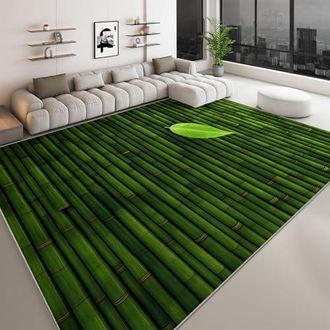 Generic Tapis Vert Lavable pour Salon, Tapis &agrave; Poils Courts Antid&eacute;rapant R&eacute;aliste Surr&eacute;aliste Plantes Bambou pour Enfants Bureau Salle &agrave; Manger Cuisine et Cha