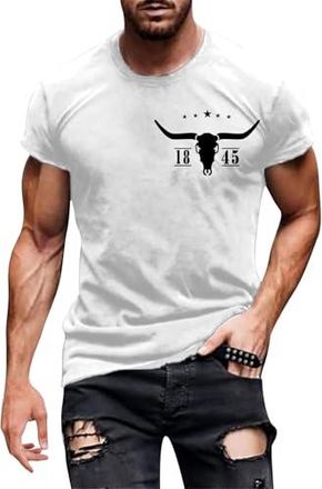 Generic Chemises occidentales pour hommes Cowboys Lettre Imprimée Manches Courtes Été Basique Sport Casual Col Rond Muscle Tee Homme Activewear, blanc, XXL