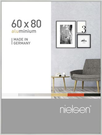 Nielsen Design Bilderrahmen, 60 x 80 cm, Aluminium, Silber matt, Posterrahmen zum Aufh&auml;ngen im Hoch- & Querformat, Echtglas, Pixel
