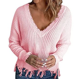 Generic Uwdiohq Pull Femme Hiver Unie À Franges pour Femmes (Pink, XL) Chic Et Elegant Cachemire sous Col Roulé Leger for The Culture Sweats Capuche Sweat Bla