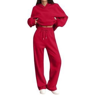 Generic Survêtement pour femme, sweat à capuche surdimensionné et pantalon de jogging, haut à manches longues et pantalon large, tenue deux pièces unie et pan