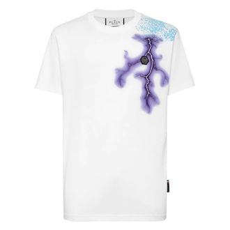 Philipp Plein Homme, Tops, Blanc, Taille: 4XL T-Shirt Col Rond Gothic Plein