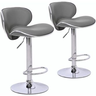SVITA RETRO Barhocker mit Lehne 2er Set H&ouml;henverstellbar Metall Standfu&szlig; Barstuhl Kunstleder Grau