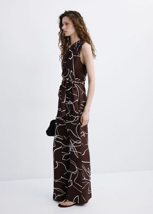 Mango Pantalon wideleg imprim&eacute; marron - Femme - 34 - MANGO