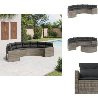 vidaXL Gartensofa mit Kissen Halbrund Grau Poly Rattan - Gartensofa - Halbrunder Gartensofa - Outdoor Sofa - Terrassenm&ouml;bel - Gartenm&ouml;bel