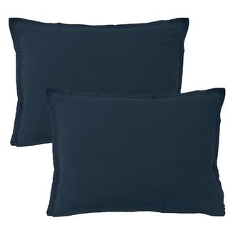 Matt & Rose Lot de 2 Taies doreiller 50x70 cm Uni Lin LAVÉ | 100% Lin Lavé | Oeko-TEX Standard 100 | Marine