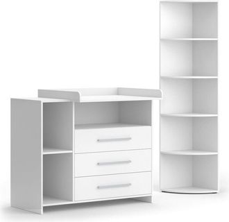 Vicco Ensemble pour chambre denfant Oskar, Blanc, 2 pi&egrave;ces, avec commode &agrave; langer et &eacute;tag&egrave;re &agrave; jouets