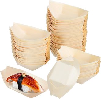 Yarnow Einweg Sushi Boot Snackschalen Aus Holz 8.5X6X3Cm Umweltfreundliche Fingerfood Schale F&uuml;r Sushi Salate Und Desserts Party Geschirr