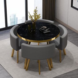 Generic 5-teiliges rundes Konferenztisch-Set, 1 Tisch und 4 St&uuml;hle, K&uuml;chentisch, Fr&uuml;hst&uuml;cksbar-Set, runder Tisch und St&uuml;hle f&uuml;r Esszimmer, K&uuml;che