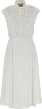 Valentino Garavani Femme, Robes, Blanc, Taille: 38 FR Robe Midi Brod&eacute;e en Popeline