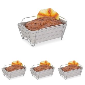 Relaxdays Brotkorb Metall mit Stoffeinsatz, eckig, Fr&uuml;hst&uuml;ckskorb f&uuml;r Brot & Br&ouml;tchen, HBT: 10 x 23,5 x 17 cm, grau (Packung mit 4)