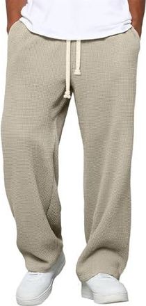 Generic Pantalon gaufr&eacute; textur&eacute; pour homme avec cordon de serrage &agrave; la taille, pantalon &agrave; jambes larges, l&eacute;ger et respirant, coupe ample, pantalon de surv&ecirc;tem