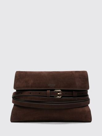 Moschino Clutch aus Veloursleder mit ausgestelltem Design und Schulterriemen