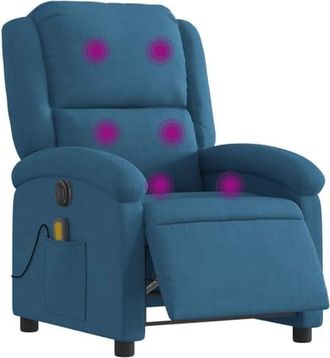 vidaXL Fauteuil Inclinable de Massage Électrique, Chaise de Relaxation avec Dossier et Repose-Pied Réglables, Siège de Salon, Moderne, Bleu Velours