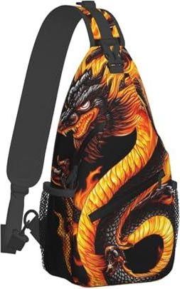 Generic Polyester Sacoche Port&eacute; &eacute;paule Dragon chinois de feu flamboyant Sacs &agrave; Bandouli&egrave;re Durable Sac &agrave; Dos Militaire pour &eacute;cole Cyclisme Randonn&eacute;e