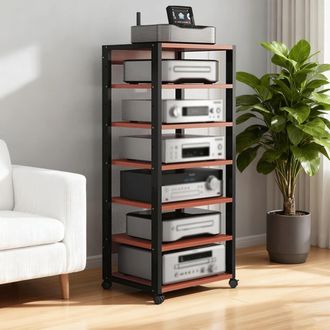 Generic 7-stufiges Audio-Komponenten-Rack, AV-Ger&auml;teschrank mit verstellbaren Holzregalen, bewegliches Audio-Rack, Tower-Player-St&auml;nder for Gaming- und Aufnah