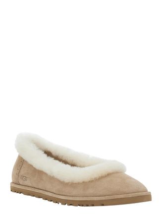 UGG Womens Ballet Shoes Zora Beige Suede Leather Ballerina