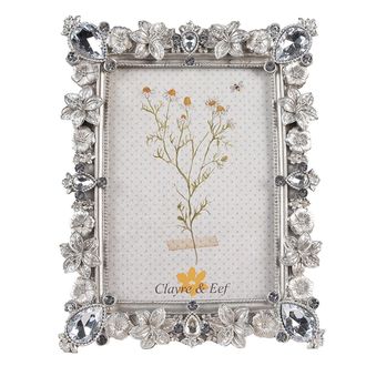 Clayre & Eef Bilderrahmen 10x15 cm Silberfarbig Kunststoff Glas Blumen Fotorahmen