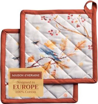 Maison d'Hermine Oak Leaves Lot de 2 maniques 100% Coton pour Barbecue, Cuisiner, Cuisson, Micro-Ondes, Griller, Thanksgiving/No&euml;l (20cm x 20cm)