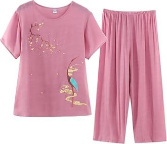 Generic Pyjamas Ensemble 2 Pièces Femme Dété Pyjama Femme T-Shirt À Manches Courtes Et 3/4 Pantacourt Tenue Dintérieur Cotton and Lin Deux Pièces Respirant Do