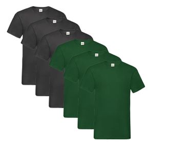Fruit Of The Loom Herren- V-Neck T-Shirt M L XL XXL 3XL 4XL 5XL Farbsets, 3Schwarz 3Flaschengr&uuml;n (6 Pack) + 1 HL Kauf Notizblock, XXL (6er Pack)