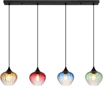 Globo Lighting Esszimmerleuchte H&auml;ngeleuchte Wohnzimmerlampe 4-Flammig Glas bunt schwarz E27