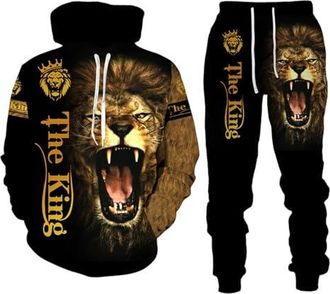 Generic Animal Lion King 3D imprim&eacute; Sweat &agrave; capuche pour homme V&ecirc;tement de sport pour homme Costume de jogging &agrave; manches longues pour homme, 1, M